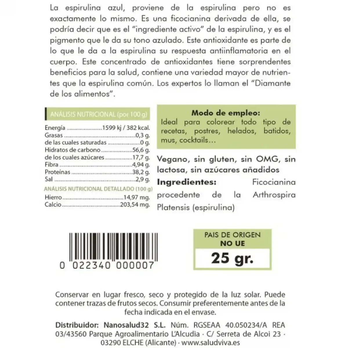 Espirulina Azul Ficocianina SaludViva 25gr ֎ Vivo Natural Espirulina Azul Ficocianina SaludViva 25gr ֎ Vivo Natural